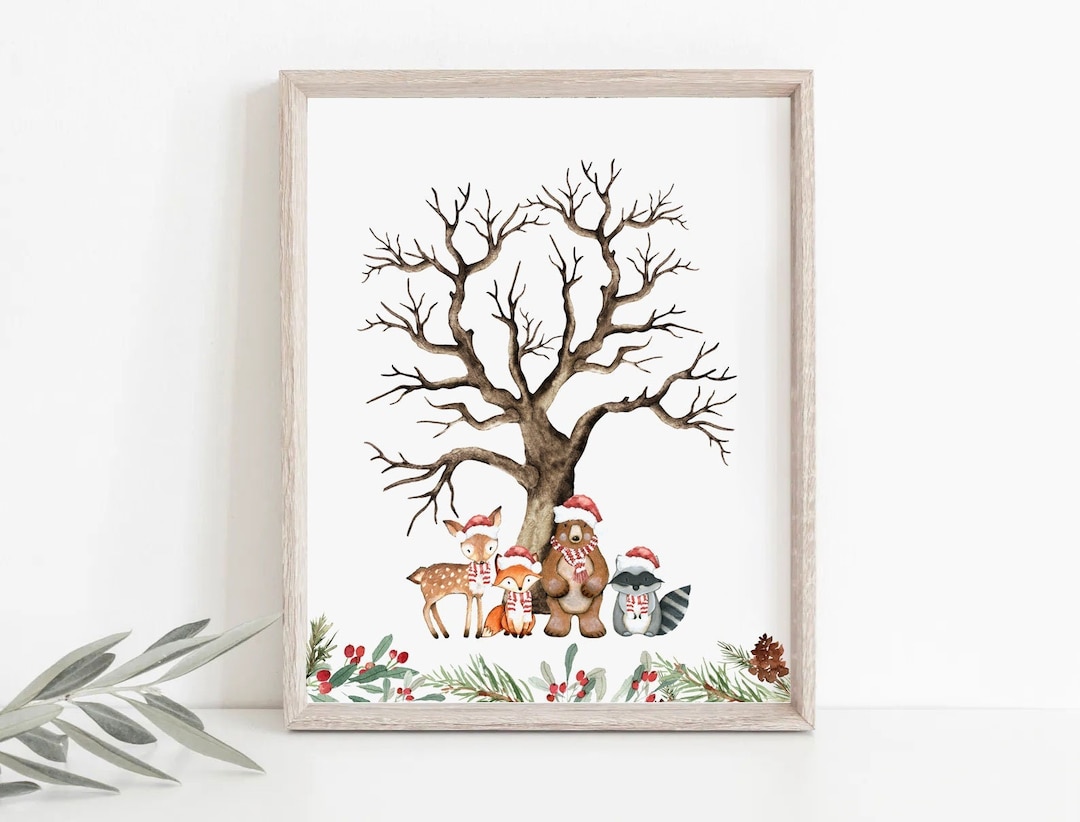Woodland Fingerprint Tree Sign, Guest Fingerprint Tree Template ...