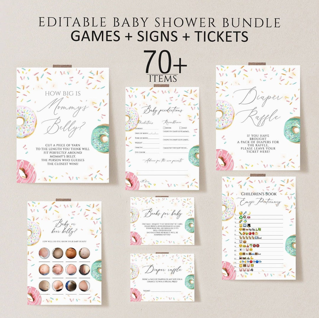 Donut Sprinkle Baby Shower Games, Editable Coed Bundle (digital ...