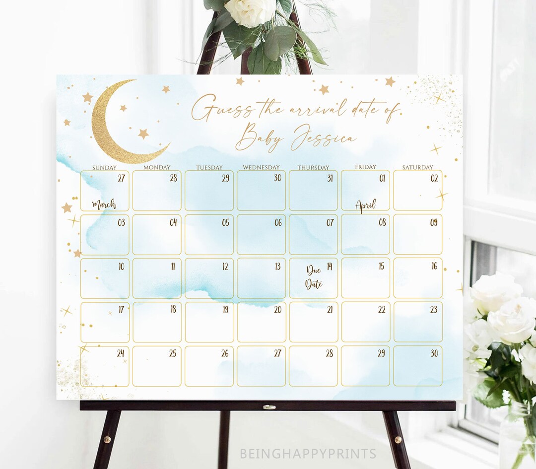 Baby Due Date Calendar, Guess Birthday Game (editable Template) - Etsy