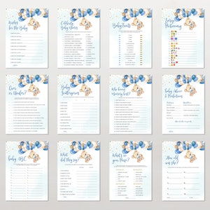 Teddy Bear Baby Shower Games,boy Baby Shower Game Bundle,blue Gold ...