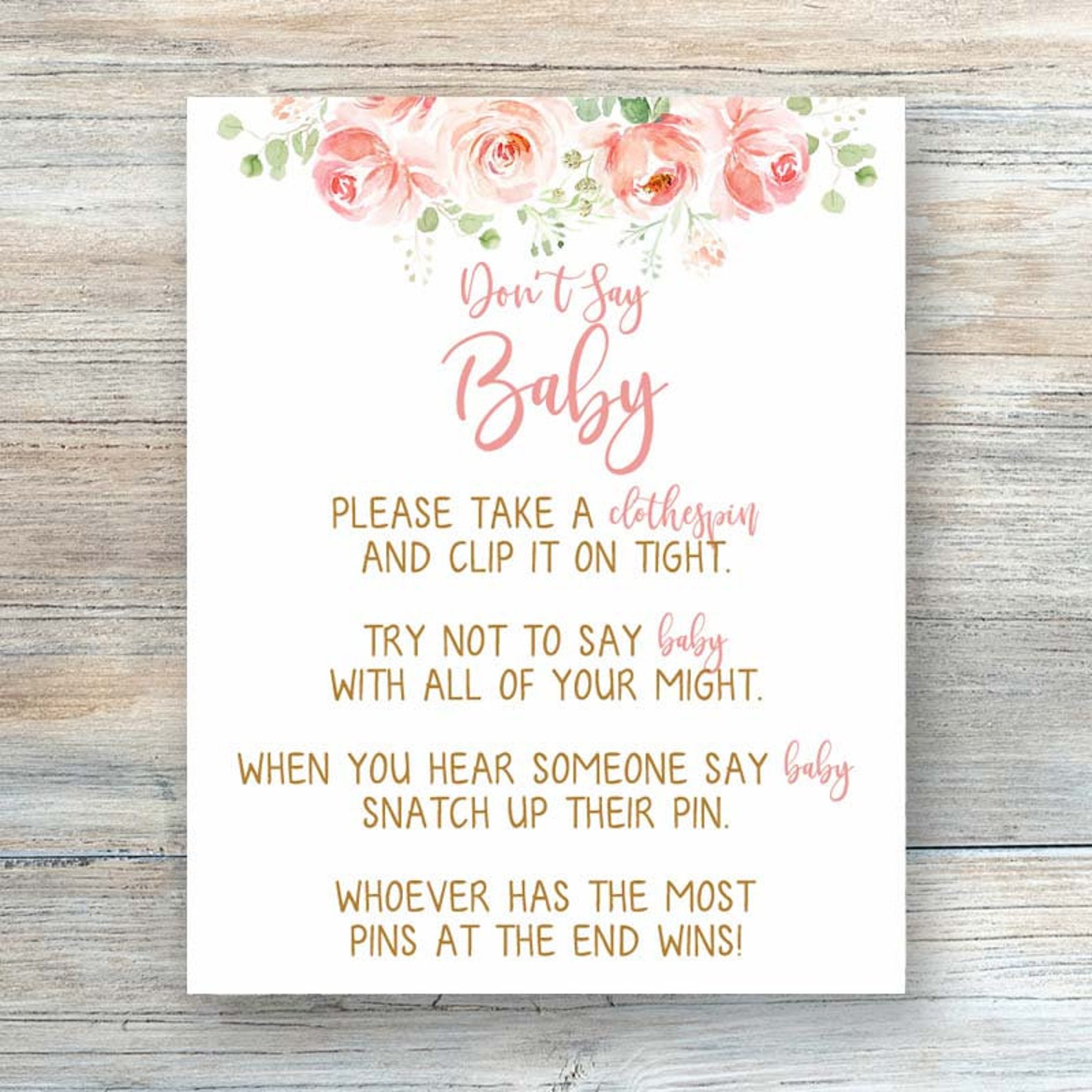 Don't Say Baby Sign Printable Floral Baby Shower Games - Etsy