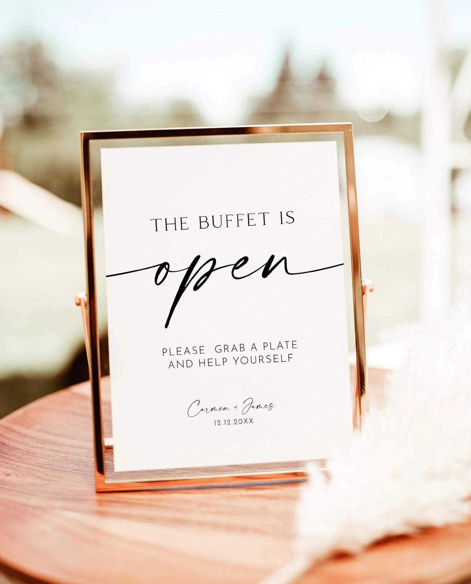 Modern Buffet Table Sign, Buffet is Open Wedding Sign Template, Food ...