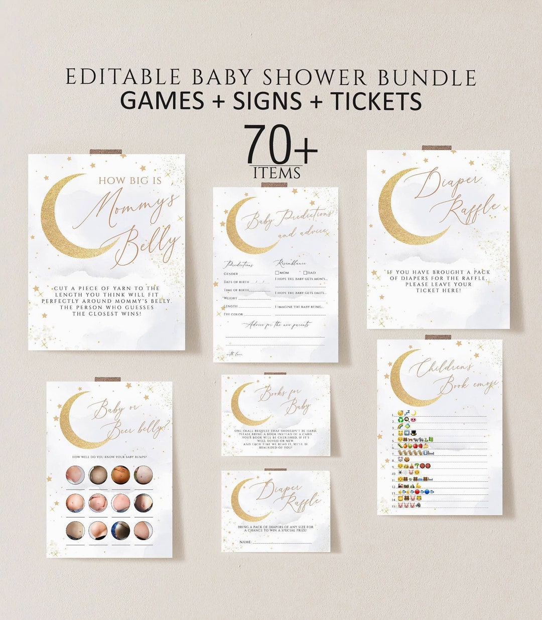Over the Moon Baby Shower Games, Printable, Moon and Stars Baby Shower ...