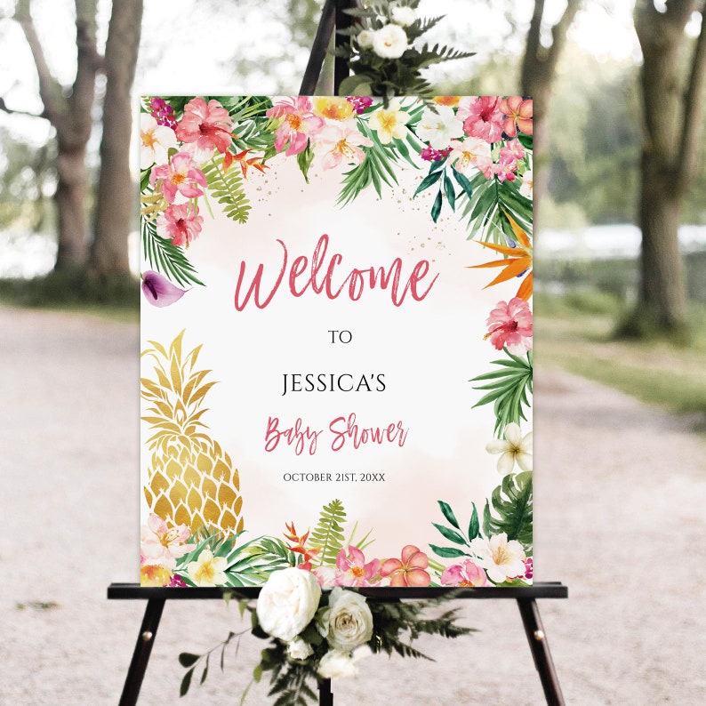 Editable Pineapple Baby Shower Welcome Sign Tropical Welcome - Etsy
