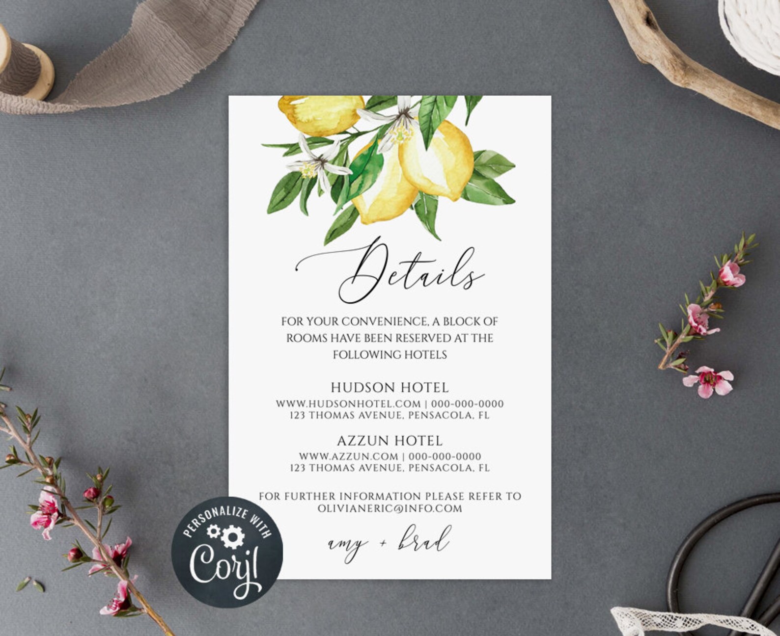 Citrus Lemon Wedding Invitation Set Summer Wedding Invite | Etsy