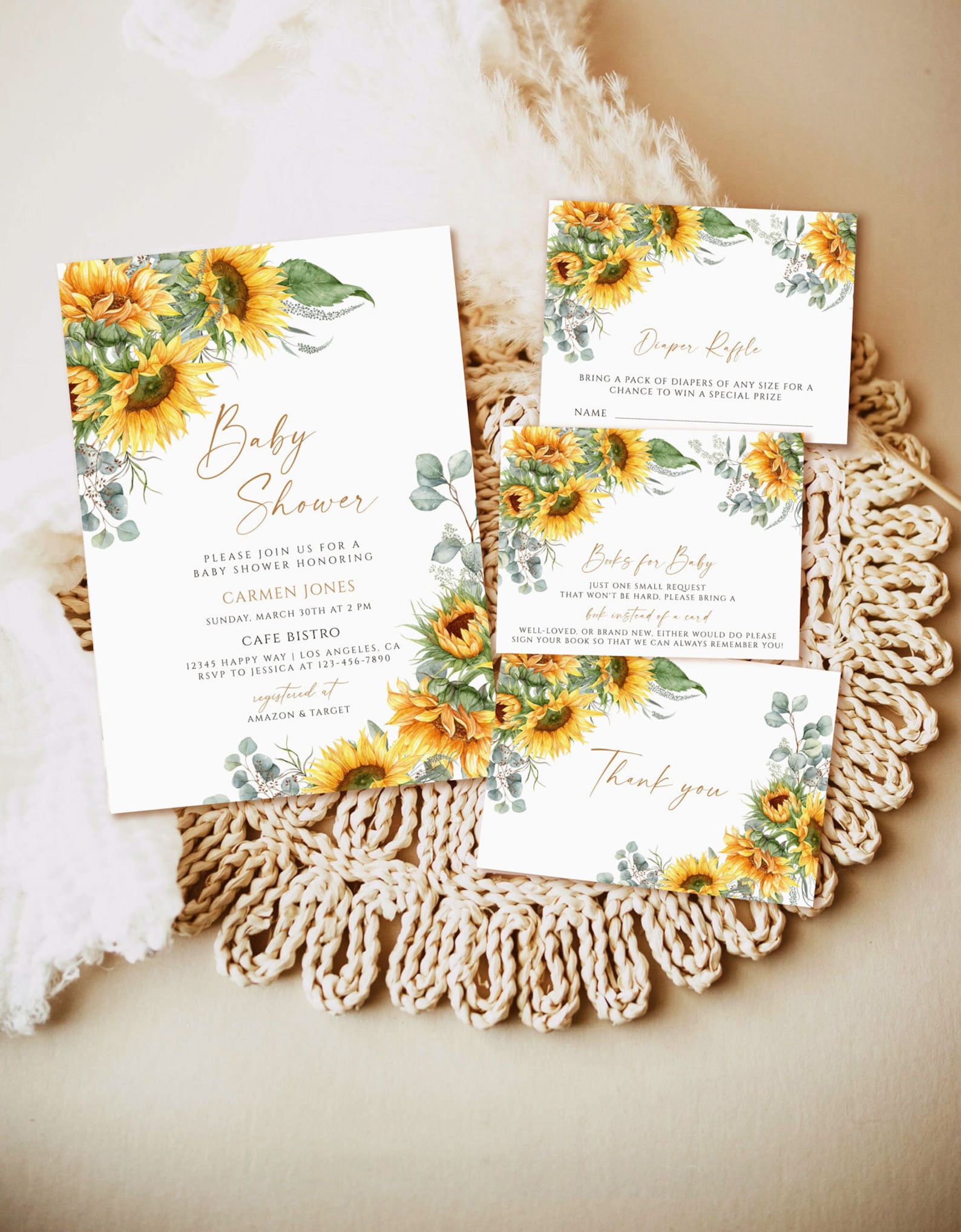 Editable Sunflower Baby Shower Invitation Bundle Girl Rustic - Etsy