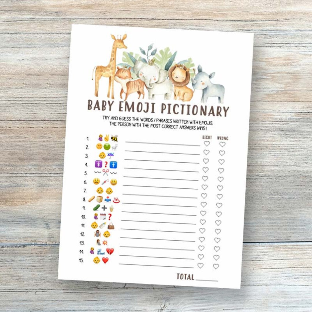 Baby Shower Emoji Pictionary, Safari Baby Shower Games, Instant ...