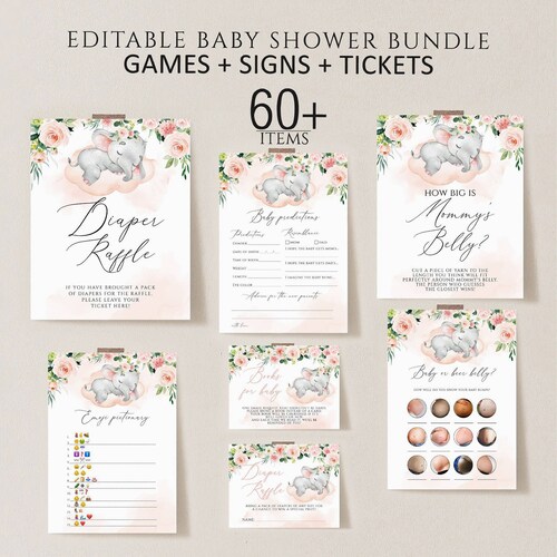 Pink Elephant Baby Shower Game Package 8 Printable Elephant - Etsy