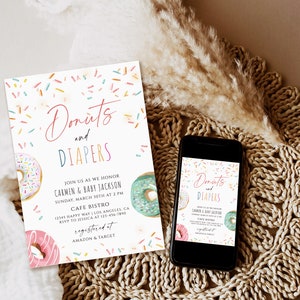 Editable Donut and Diapers Sprinkle Invitation Sprinkled With Love Coed ...
