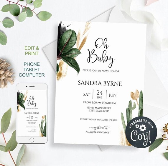 Baby Shower Invite Greenery Baby Shower Invitation Baby | Etsy