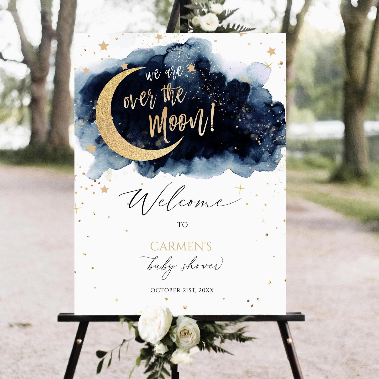 Over the Moon Baby Shower Welcome Sign, Welcome Sign, Baby Shower Sign ...