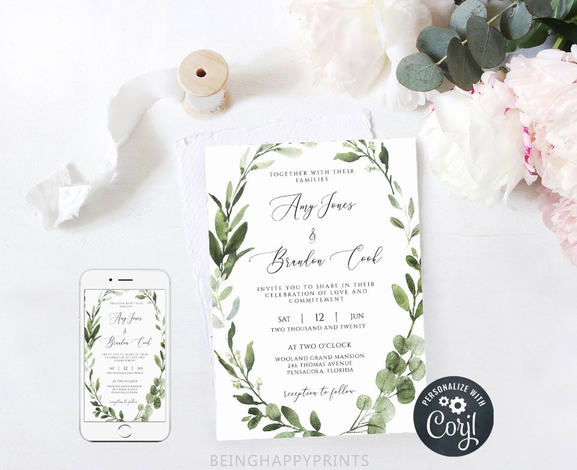 Printable Wedding Invitation Set Template Download, Wedding Invitations ...
