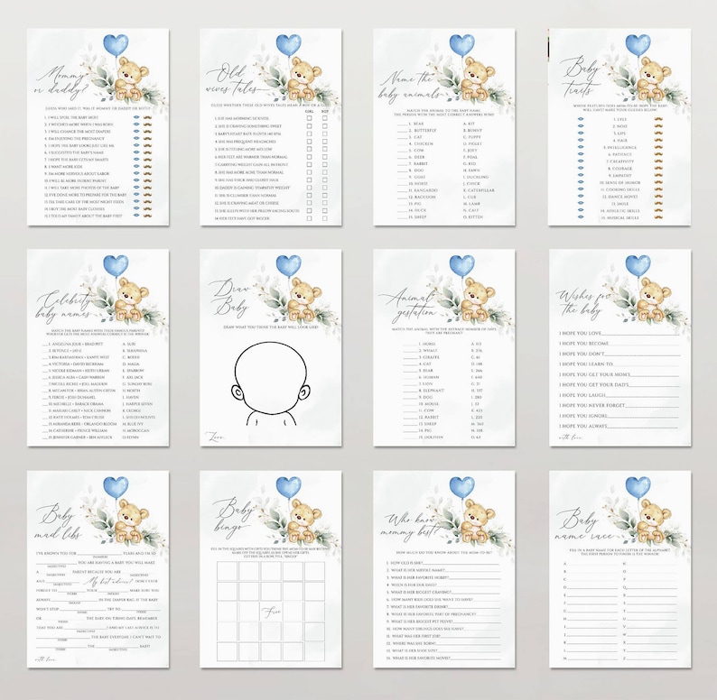 Teddy Bear Baby Shower Games Printable Editable Baby Shower - Etsy