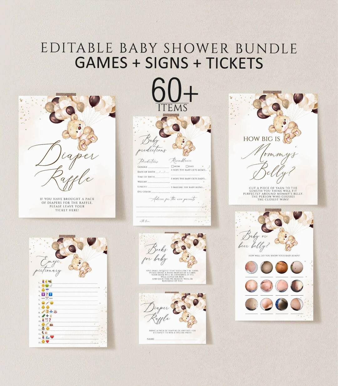 Teddy Bear Baby Shower Games Printable, Editable Baby Shower Games ...