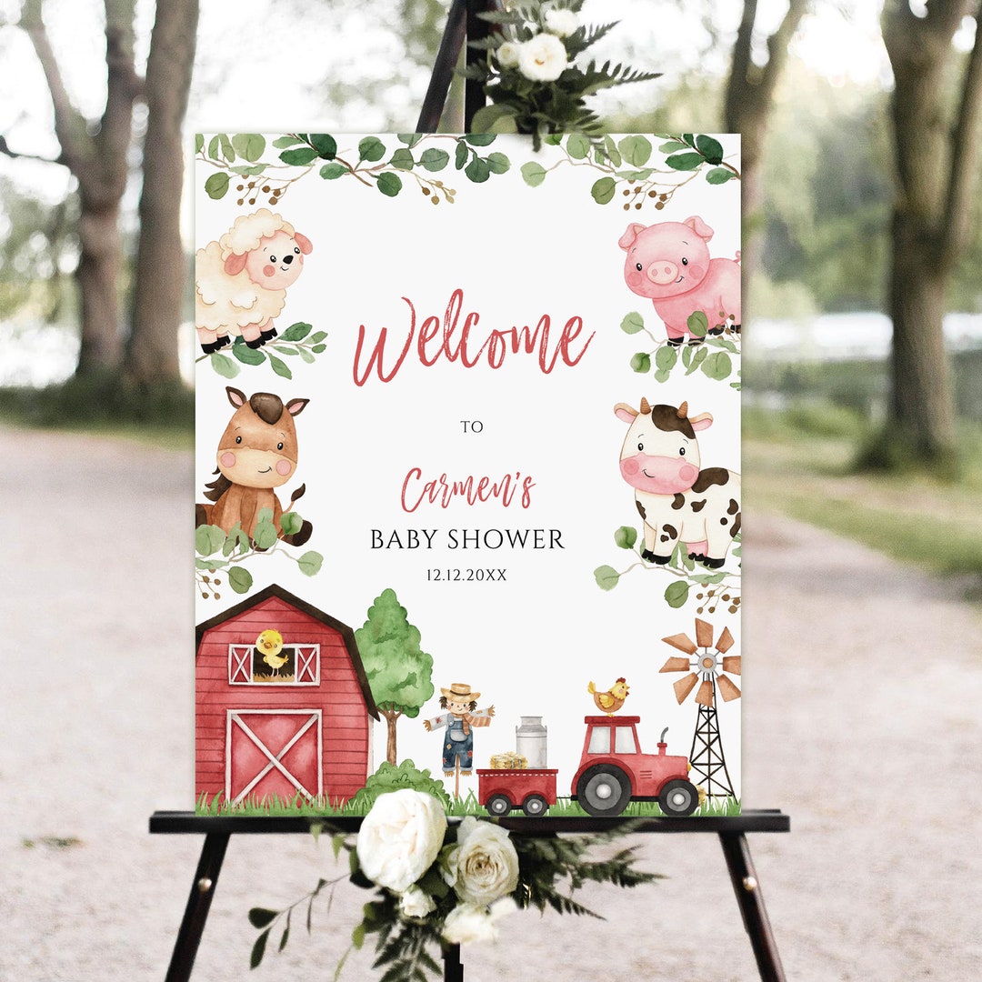 Farm Baby Shower Welcome Sign, Farm Animals Welcome Sign, Farm Baby ...