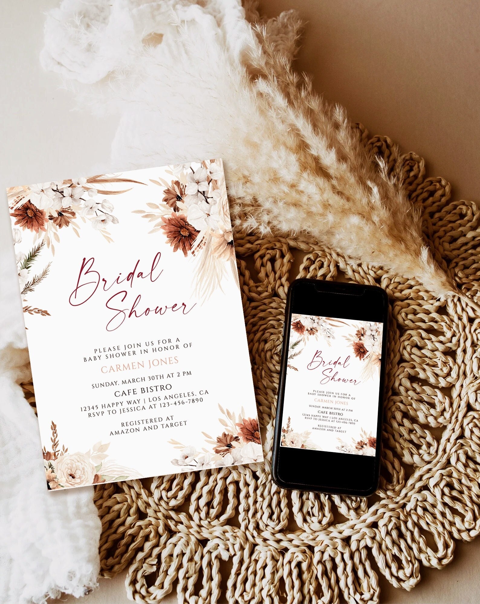 Boho Bridal Shower Invitation, Bohemian Bridal Shower Invite, Boho ...