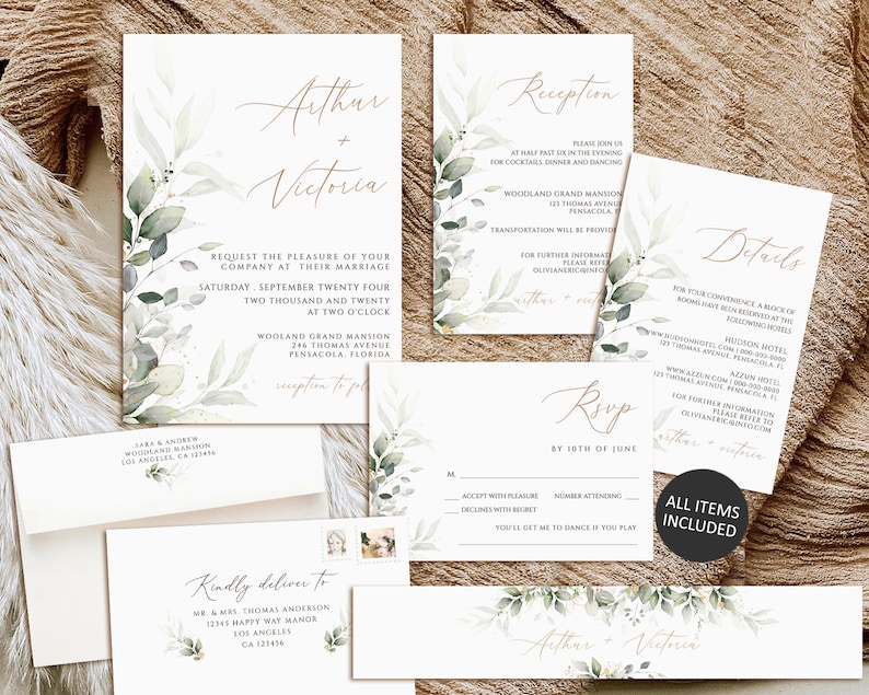Greenery Wedding Invitation Suite, Wedding Invitation Template ...