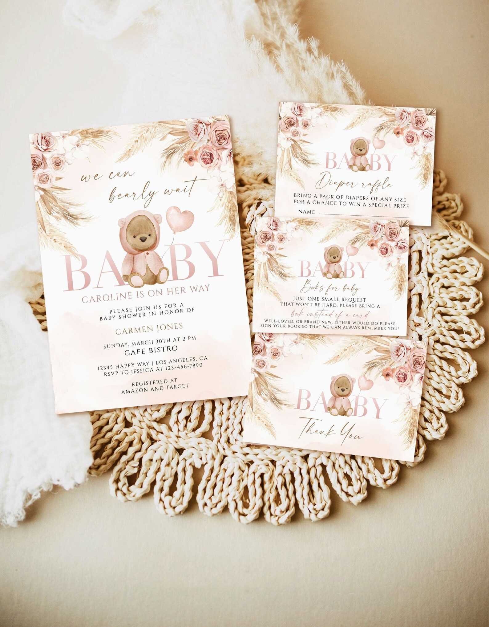 Boho Bear Baby Shower Invitation Template, Teddy Bear Baby Shower ...