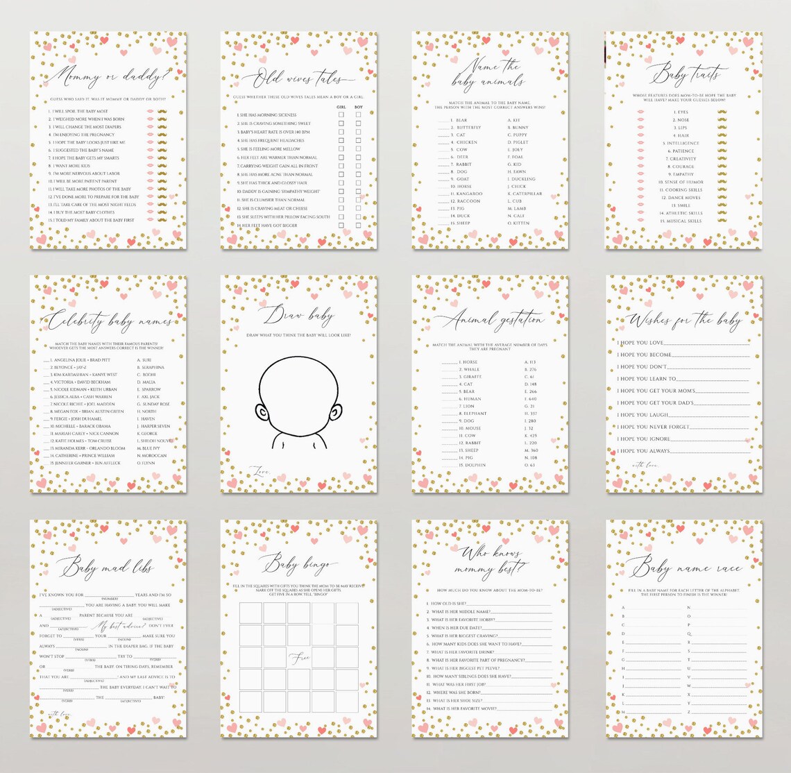 Girl Baby Shower Games Printable Editable Baby Shower Game | Etsy