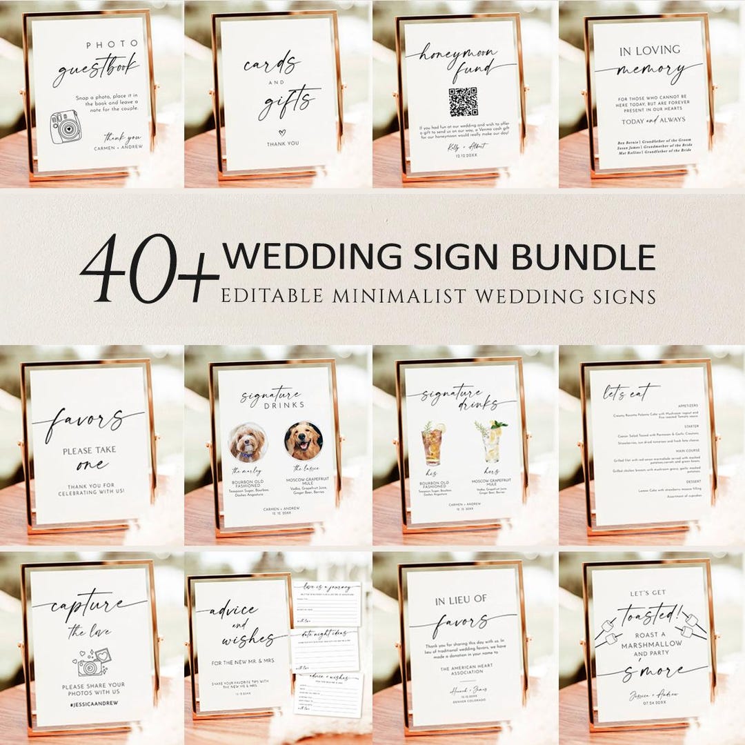 Minimalist Wedding Sign Bundle, Editable Wedding Sign Templates, Modern ...