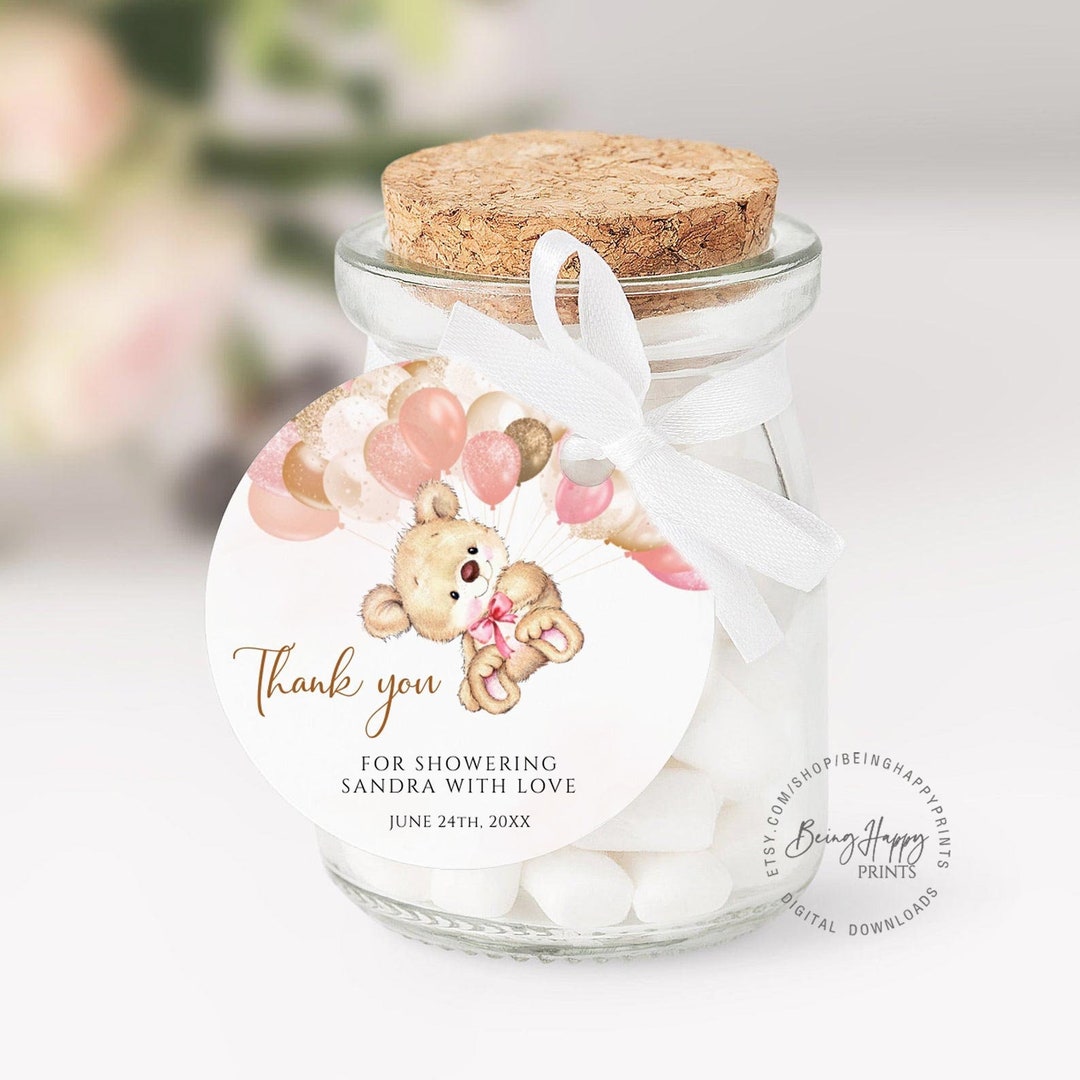Pink Teddy Bear Baby Shower Favors Boho Bear Baby Shower Thank You Tags ...