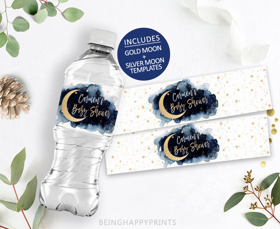 Moon and Stars Baby Shower Water Bottle Labels (editable Template) - Etsy