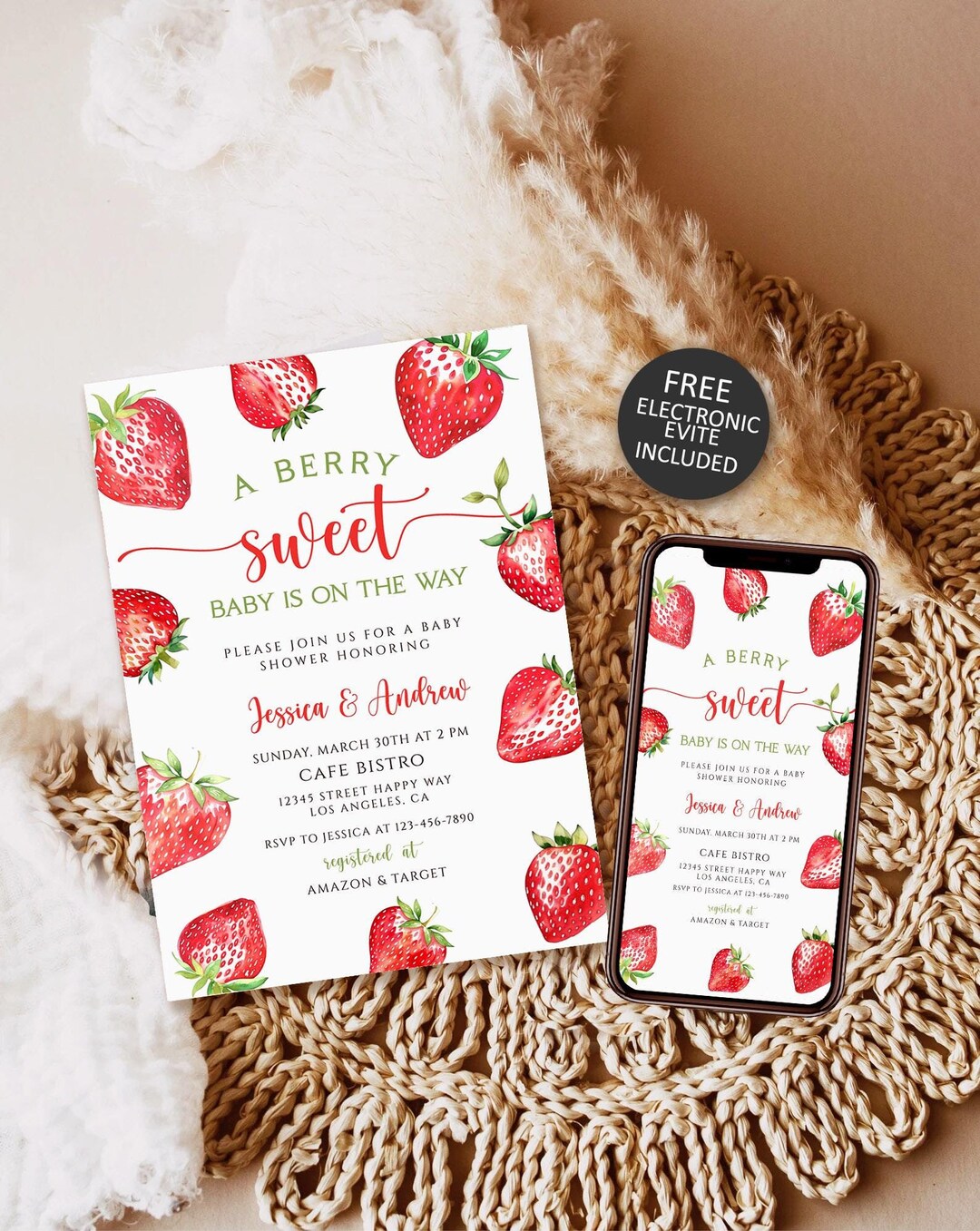 Editable Berry Sweet Baby Shower Invitation, Berry Sweet Baby Shower ...