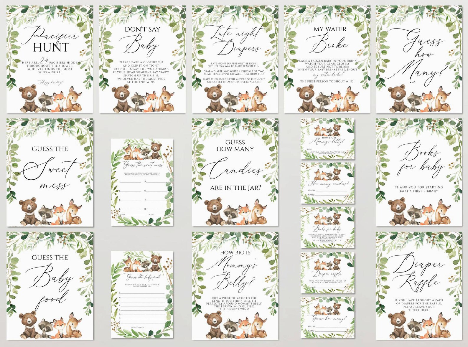 Woodland Baby Shower Games Bundle Woodland Animals Baby Shower | Etsy