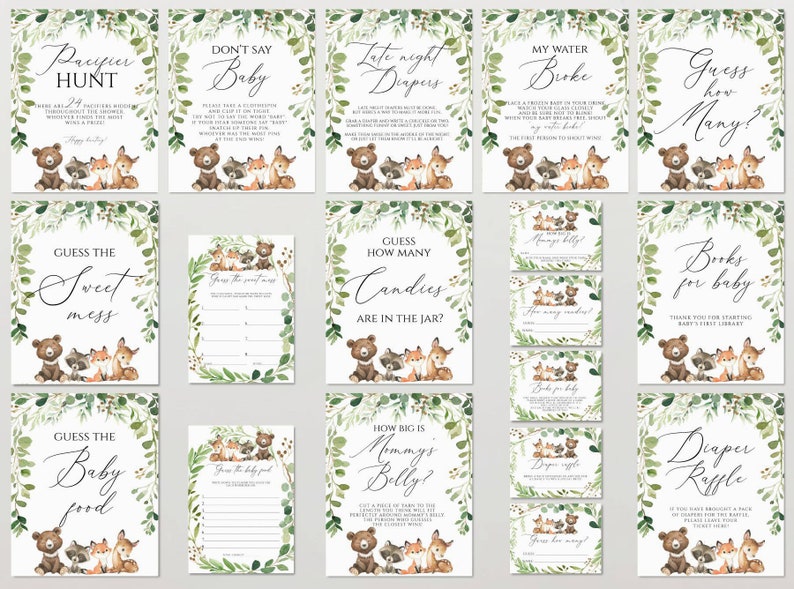 Woodland Baby Shower Games Bundle Woodland Animals Baby Shower | Etsy