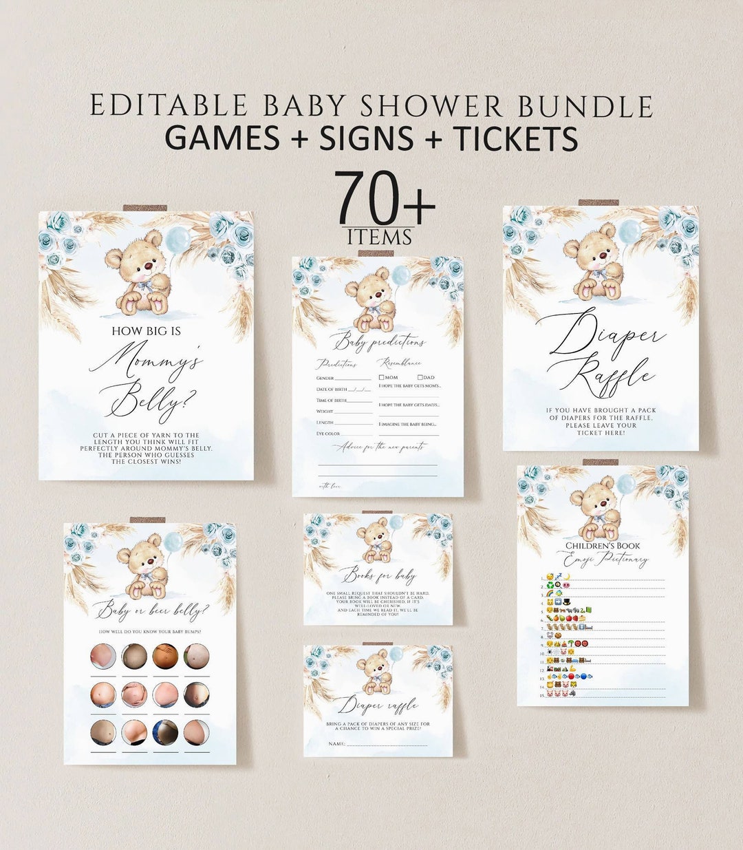 Teddy Bear Baby Shower Games,boy Baby Shower Game Bundle,bear Themed ...