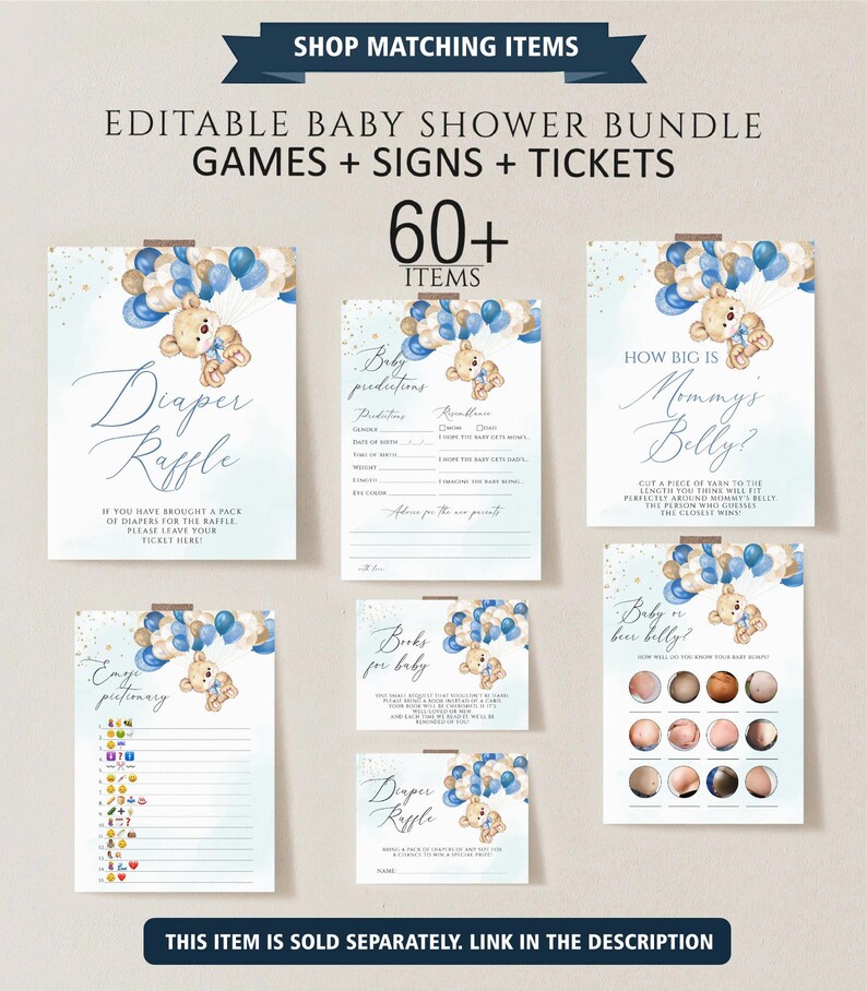 Editable Blue Teddy Bear Baby Shower Welcome Sign Bear Themed - Etsy