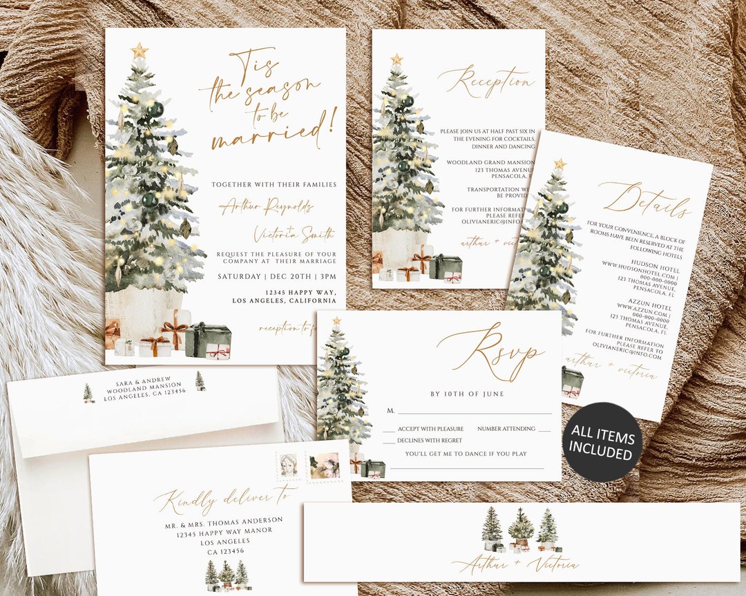 Christmas Wedding Invitation Template Wedding Invitation Set - Etsy