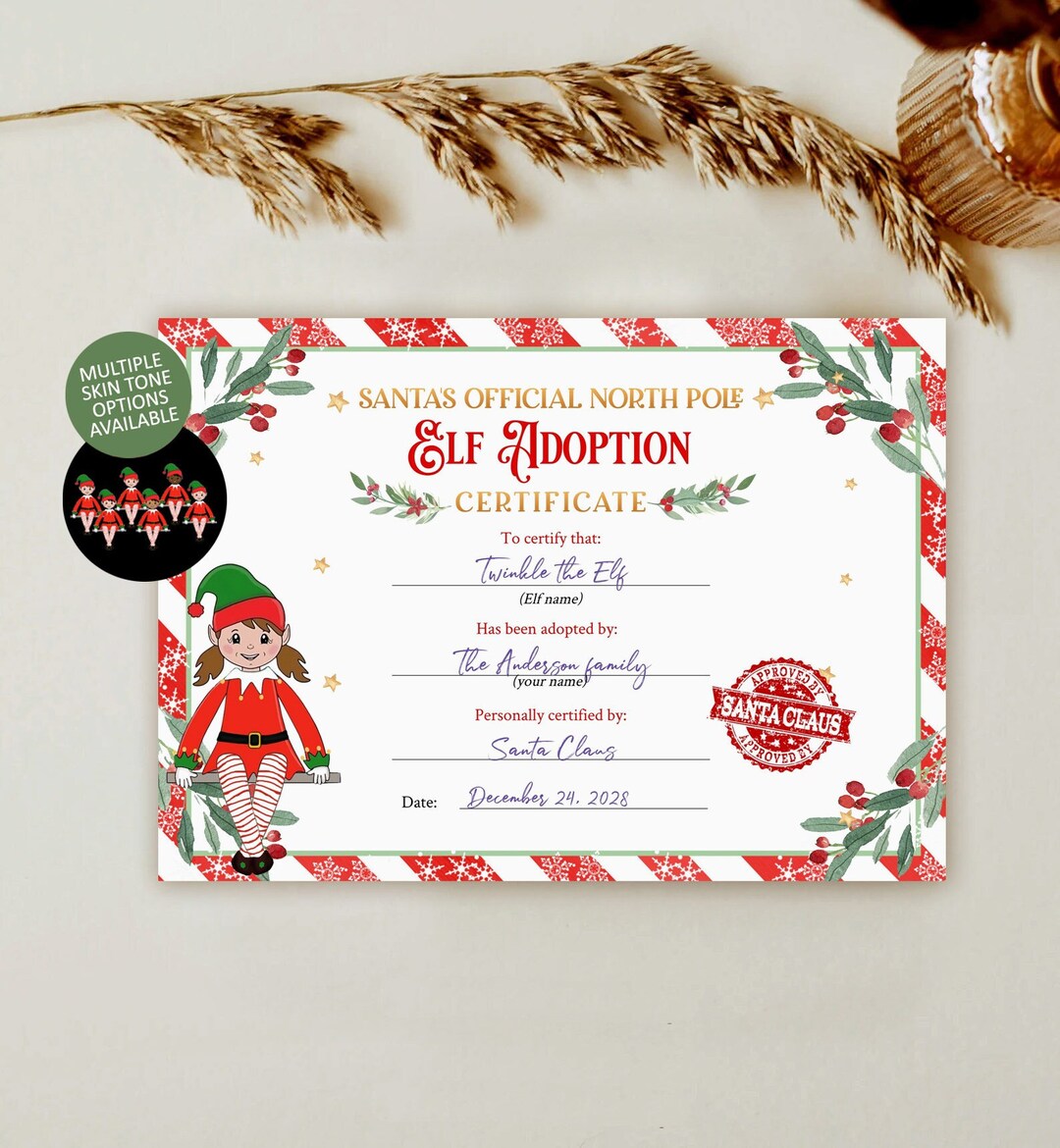 Editable Elf Adoption Certificate Adopt an Elf Letter Elf Activity ...