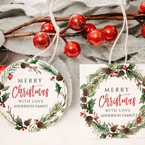 Holiday Gift Tag Template Printable Winter Pine Favor Tag - Etsy