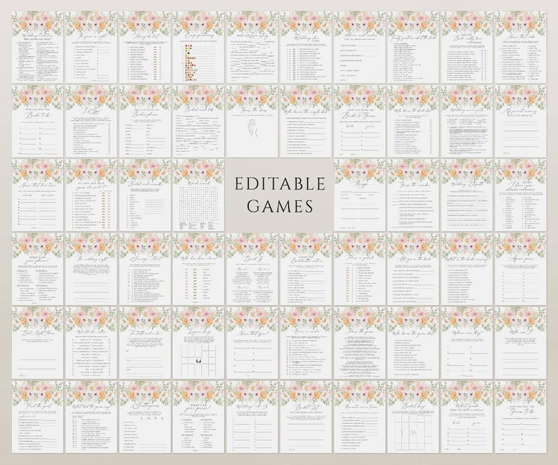 Floral Bridal Shower Games Bundle, Editable Printable Games (digital ...