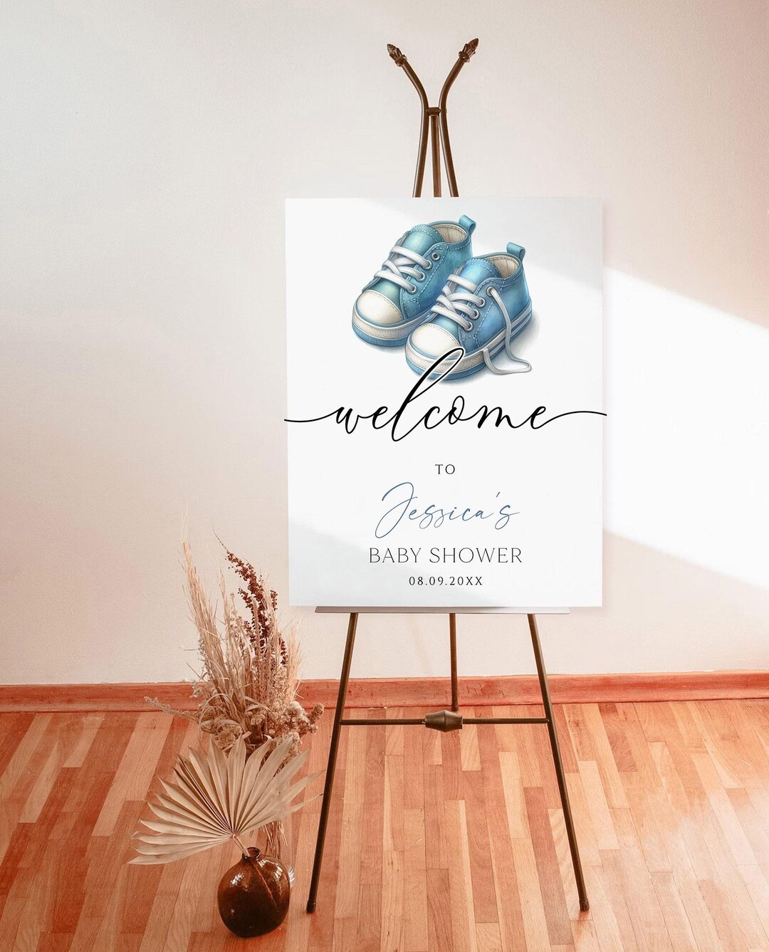 Blue Baby Booties Welcome Sign Template, Editable Baby Shower Decor ...