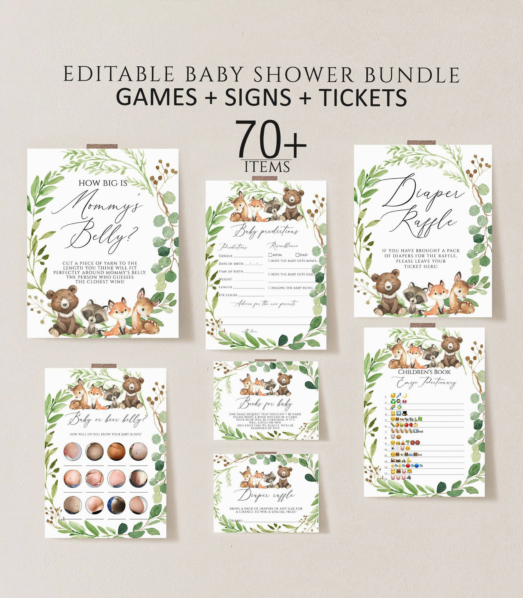 Woodland Baby Shower Games Bundle, Forest Animals (printable Instant ...