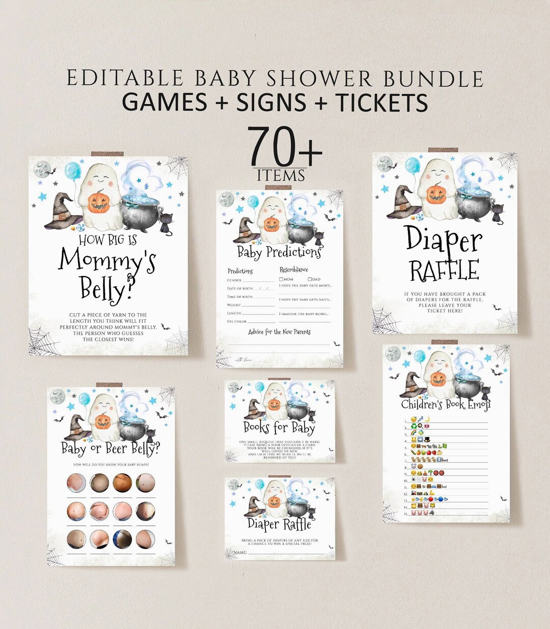 Editable Blue A Little Boo Baby Shower Games Bundle, Boy Halloween Baby ...