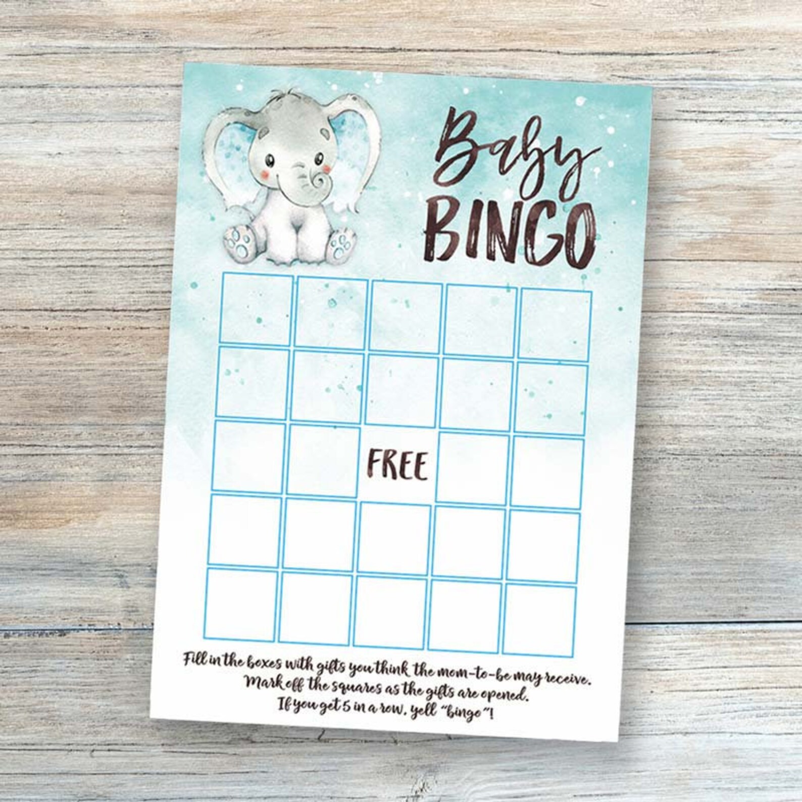 Printable Baby Bingo Game Cards Elephant Baby Shower Games | Etsy