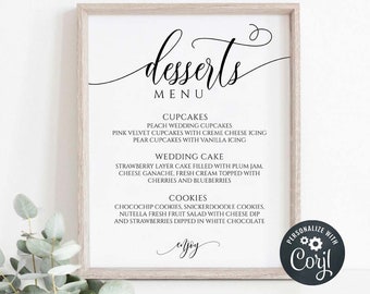 Sweets Menu Sign, Greenery Desserts Sign Template, Printable Wedding ...