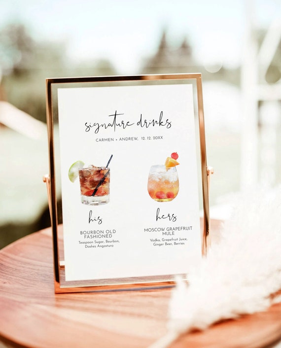 Signature Drinks Sign Editable Signature Cocktails Template - Etsy