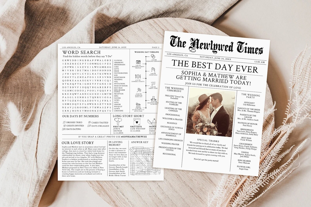 Newspaper Wedding Program, Printable Wedding Programs, Wedding Program ...