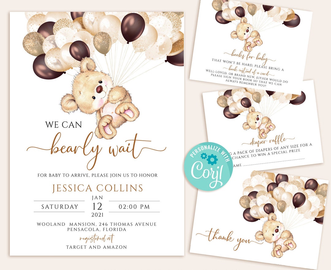Teddy Bear Baby Shower Invitation, Baby Shower Invitation, Bear Themed ...