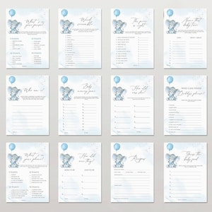 Elephant Baby Shower Games Bundle, Blue Theme (instant Download) - Etsy