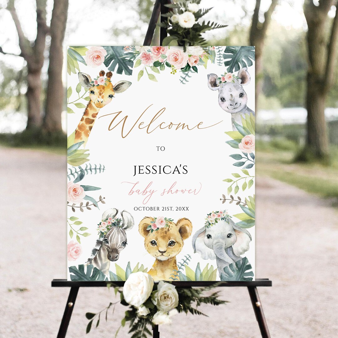 Safari Baby Shower Welcome Sign, Safari Girl Baby Shower Welcome Sign ...
