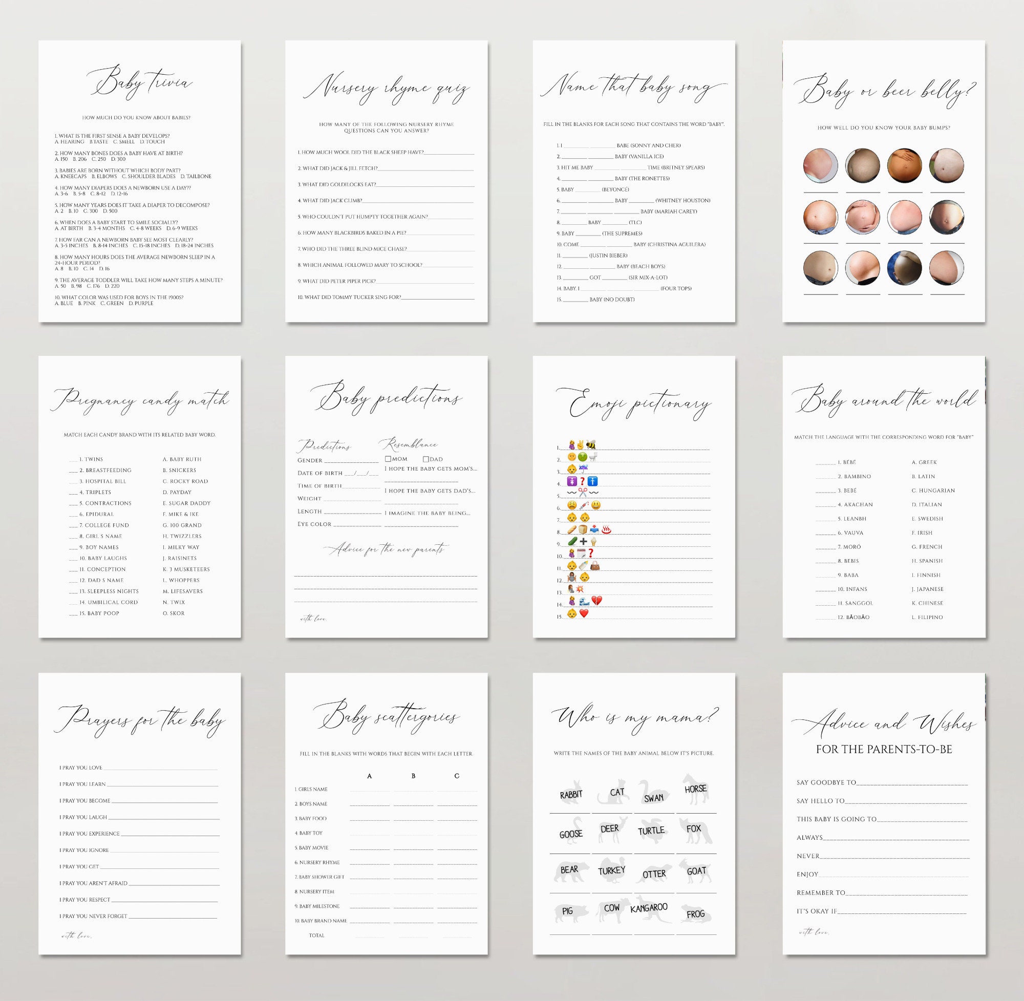 Modern Baby Shower Games Bundle, Minimalist Baby Shower Games, Editable ...