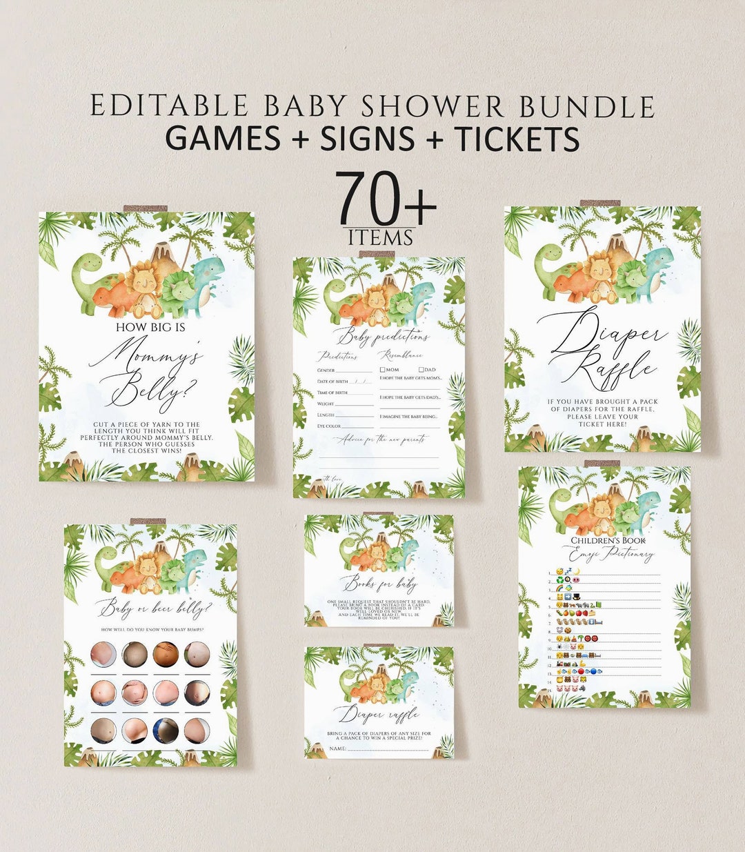 Dinosaur Baby Shower Games Bundle, Dino Baby Shower Game Pack ...