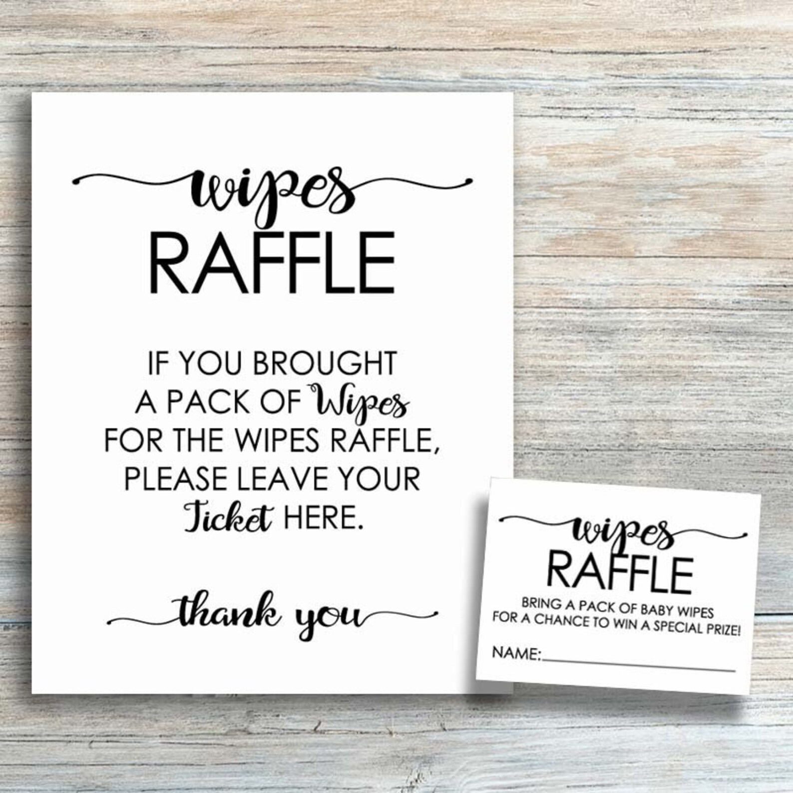 Wipes Raffle Ticket Printable - Rustic Baby Shower Game (digital ...