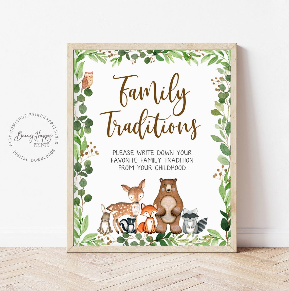 Family Traditions Sign and Note Card Printable Woodland Baby | Etsy