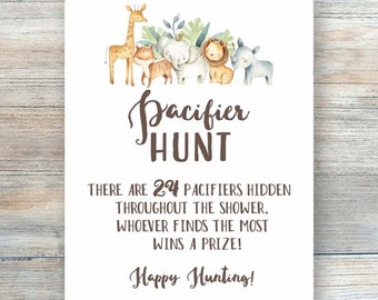 Pacifier Hunt Sign Woodland Baby Shower Games Printable Find | Etsy